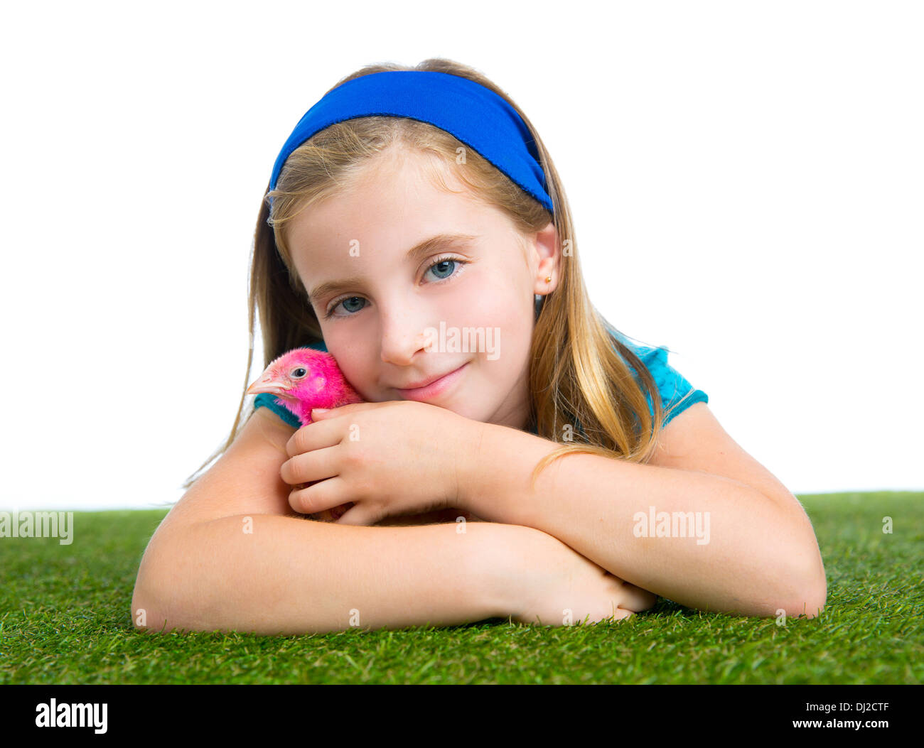 breeder hens kid girl rancher farmer hug chicken chick white background ...