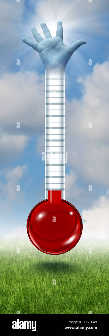 Goal thermometer concept with a red mercury temperature indicator and a ...