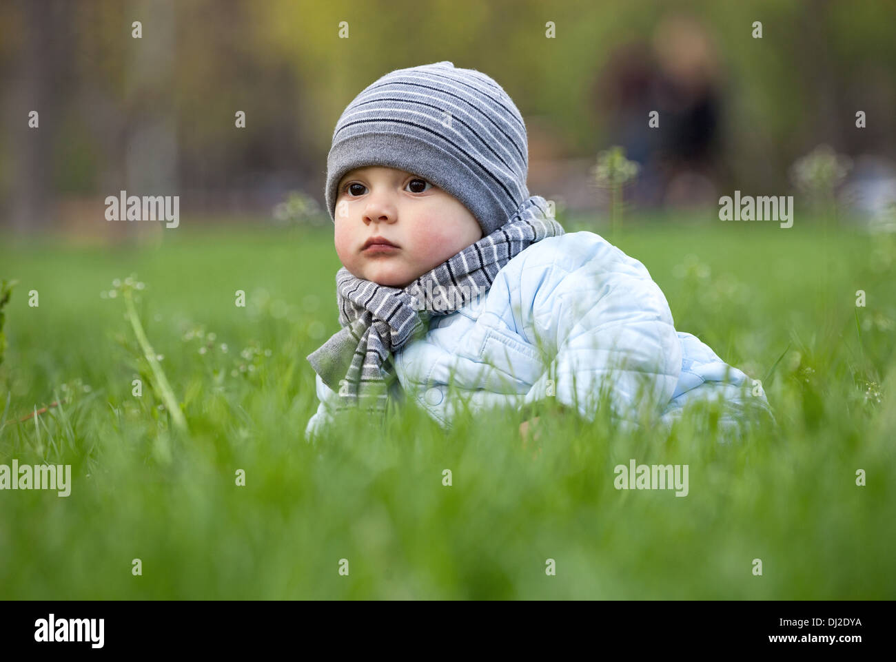 Portrait of cute little boy in park in spring Stock Photo - Alamy