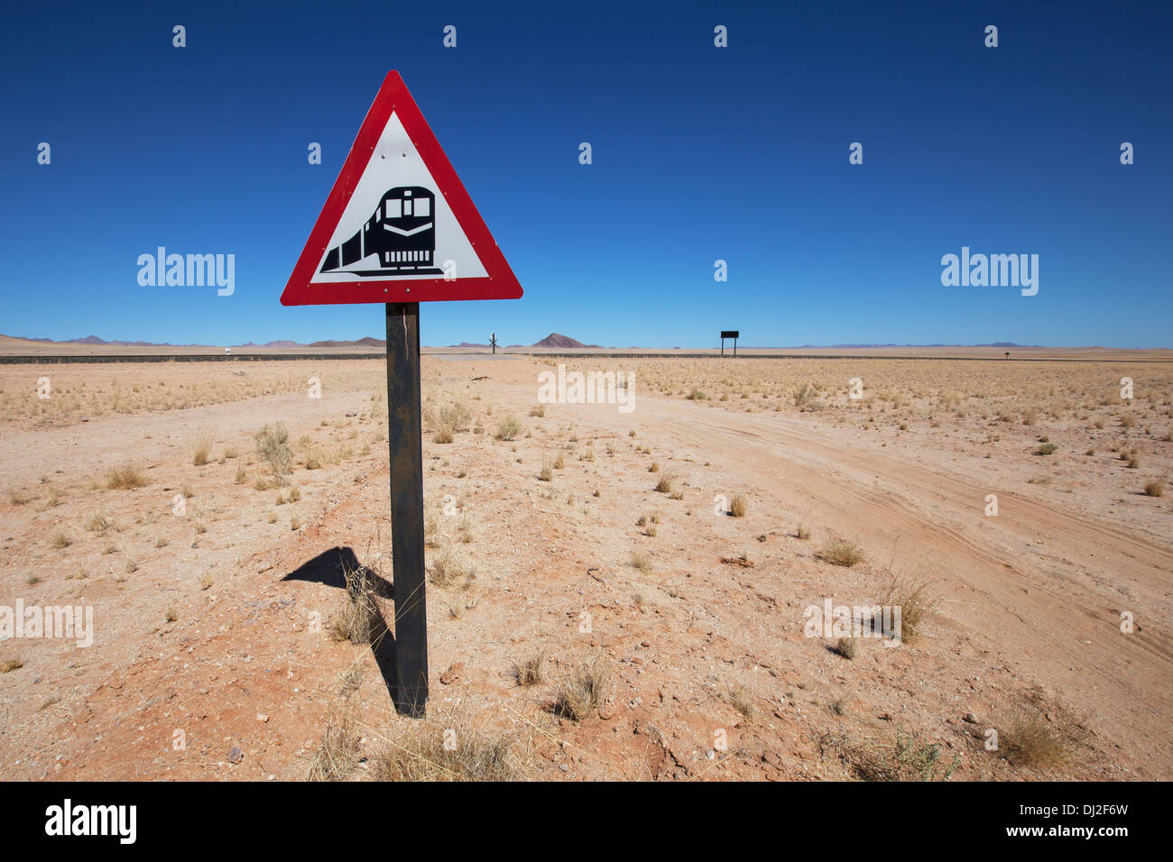 Railway Traffic Sign Beside A Desert Road; Garub, Namibia Stock Photo ...