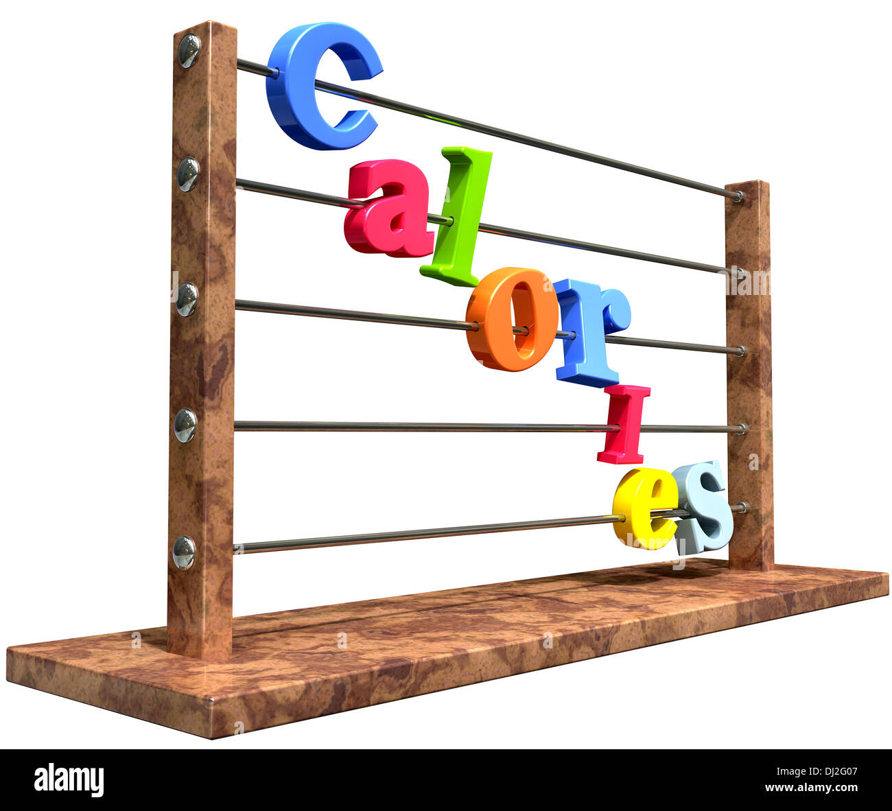 An abacus with various colored letters placed to spell out the word ...