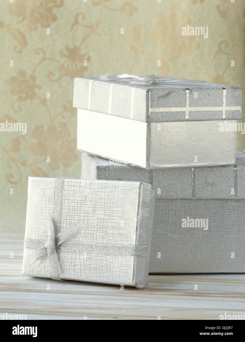Silver gift boxes hi-res stock photography and images - Alamy