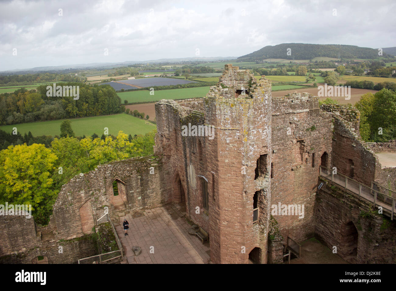 View from the top of Goodrich Castle, a now ruinous Norman medieval castle situated in the ...