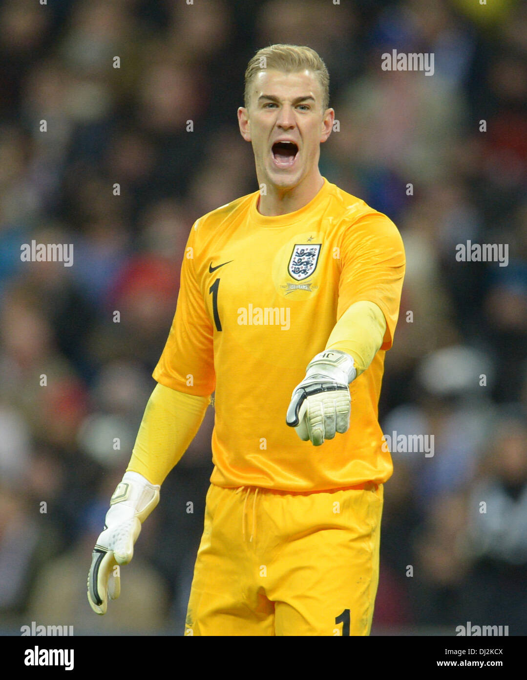 London, UK. 19th Nov, 2013. England's goalkeeper Joe Hart reacts during ...