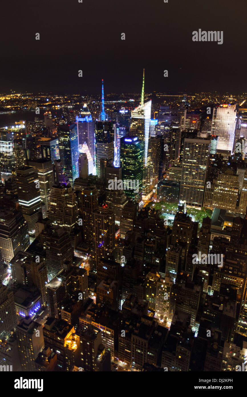 View from the Empire State Building at night, Manhattan, New York City ...