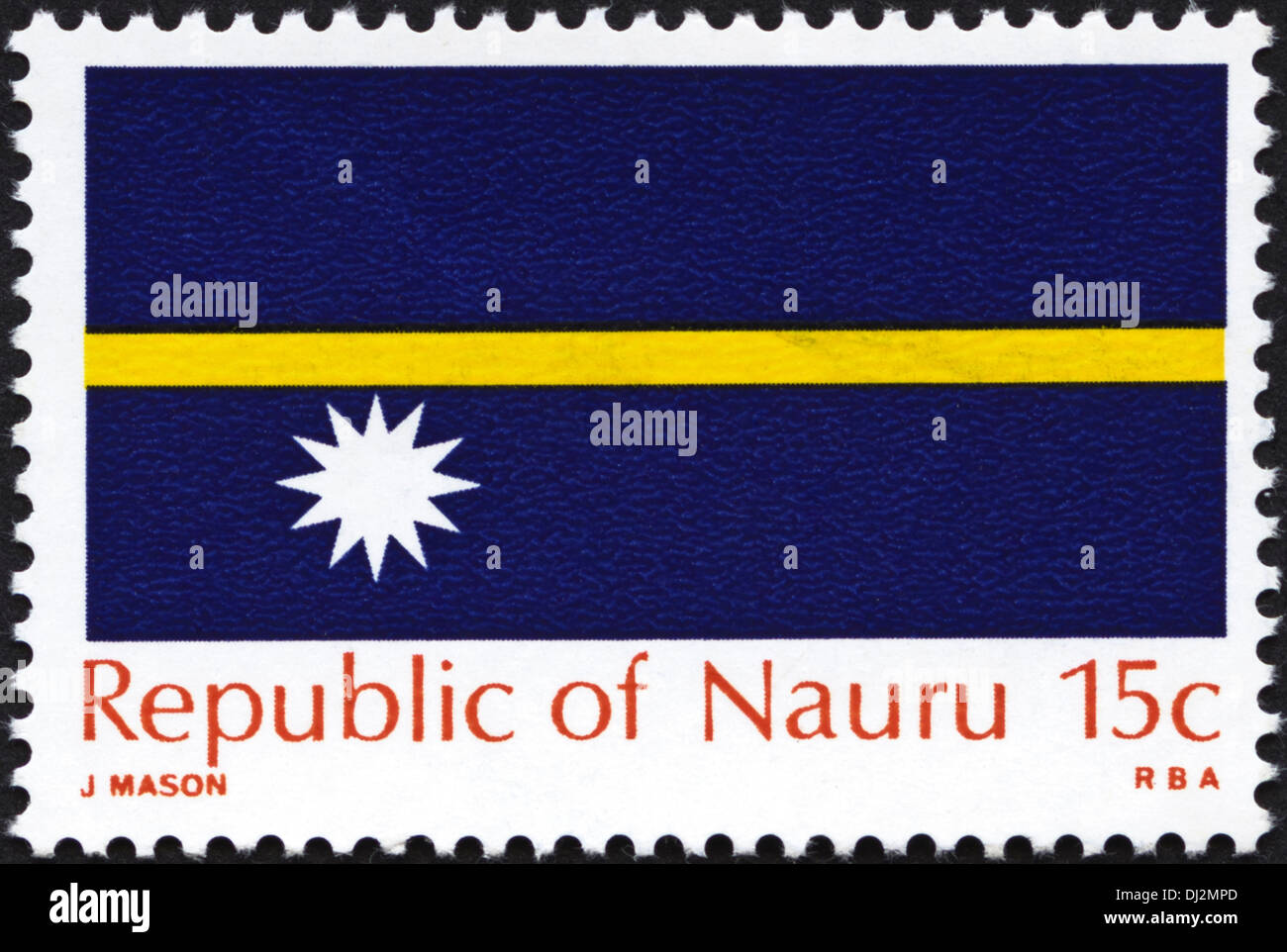 postage stamp Republic of Nauru 15c featuring national flag dated 1969 ...