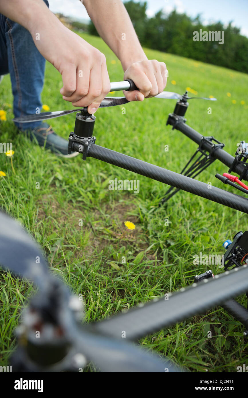 Engineer Fixing Propeller Of UAV Helicopter Stock Photo - Alamy