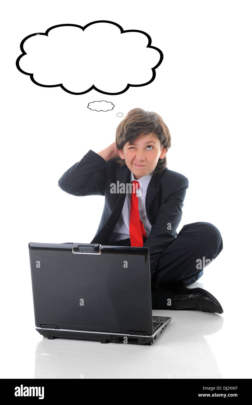 boy in business suit sitting in front of computer Stock Photo - Alamy