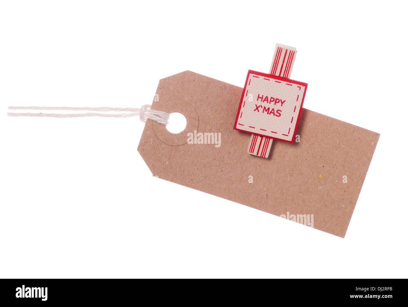Brown gift tag happy xmas cutout Stock Photo - Alamy