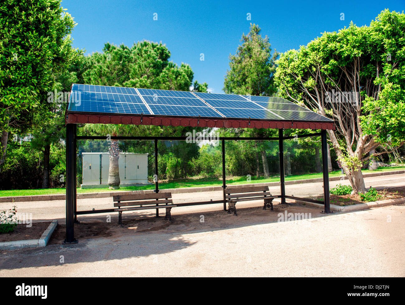 Eco-friendly solar bus stop Stock Photo - Alamy