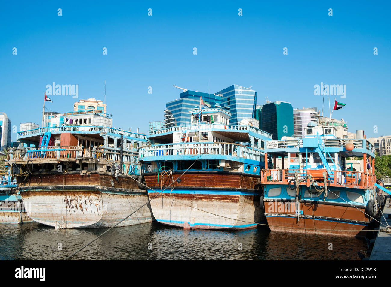 Traditional cargo dhows at cargo wharf on The Creek in Dubai United ...