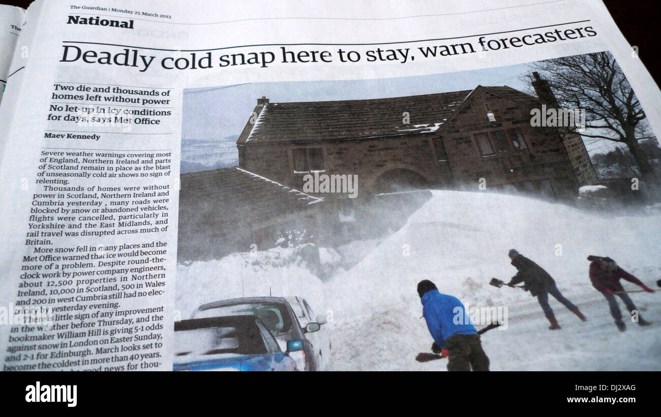 "Deadly cold snap here to stay, warn forecasters" Guardian newspaper ...