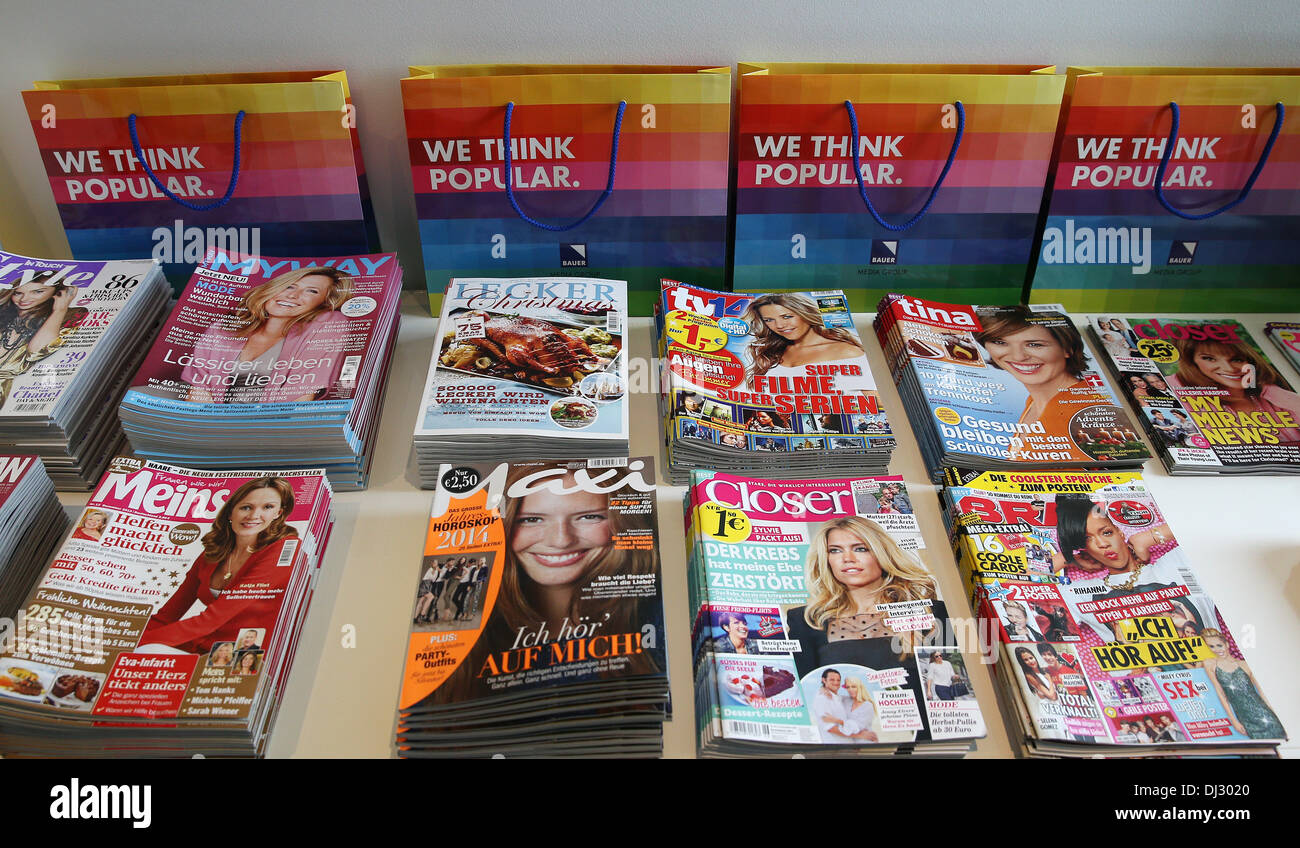 Magazines published by Bauer lie on a table during the annual press ...