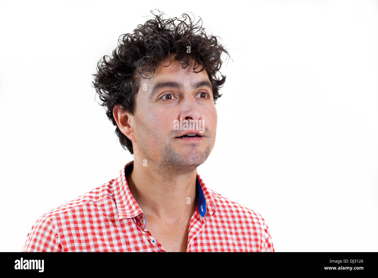 Young man surprised, isolated on white background Stock Photo - Alamy