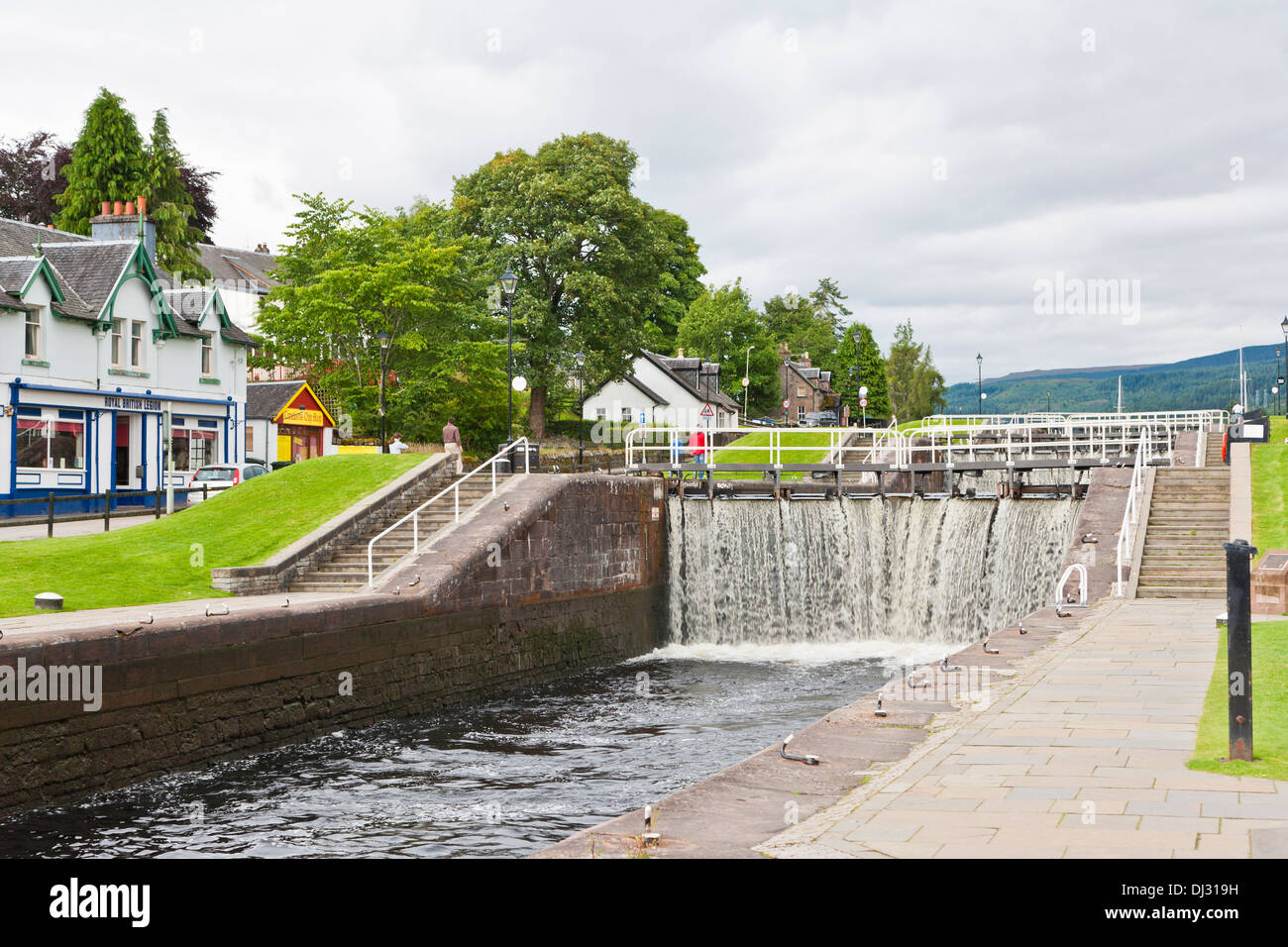 Lock gates on the Caledonian Canal at Fort Augustus in the Scottish ...