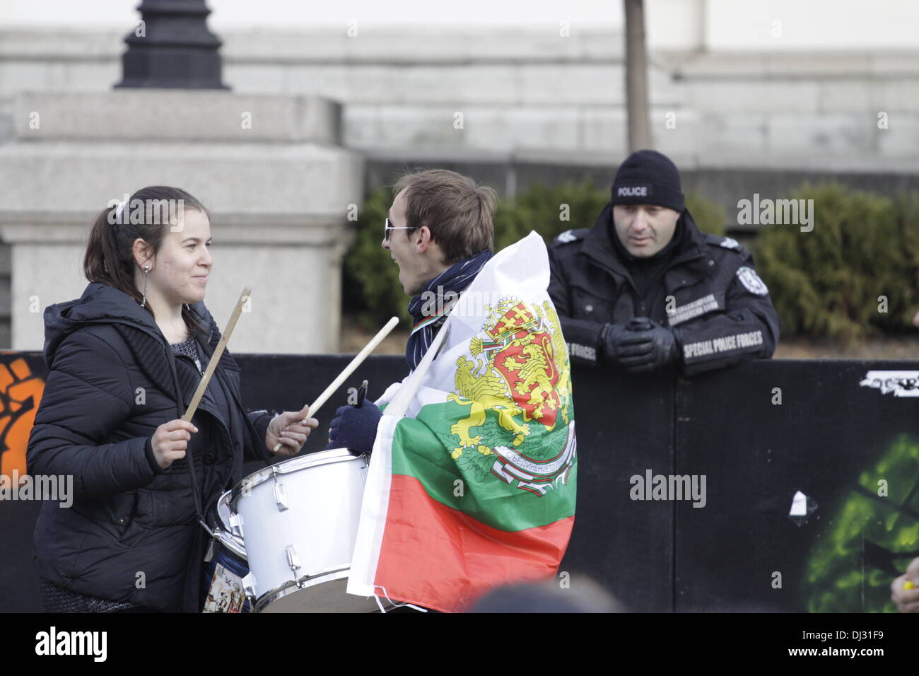 Sofia, Bulgaria; 20 November 2013. Students beating a drum during the ...