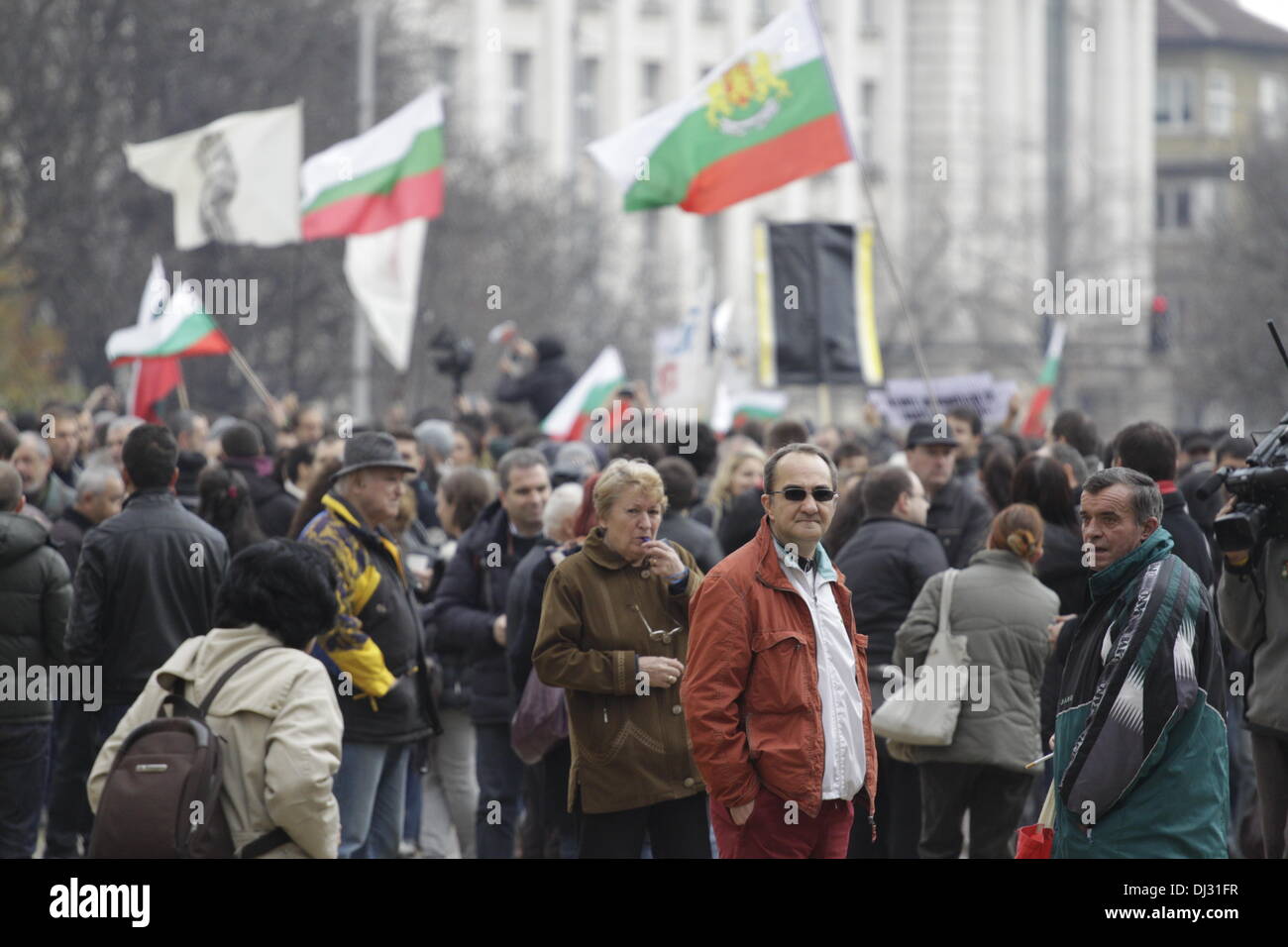 Sofia, Bulgaria; 20 November 2013. Crowd of demonstrators in front of ...