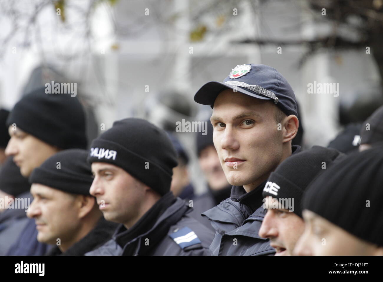 Sofia, Bulgaria; 20 November 2013. Police officers sealing off the ...