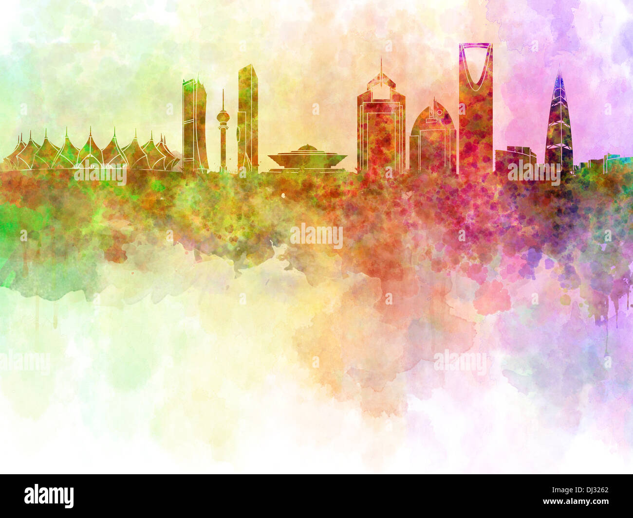 Riyadh skyline in watercolor background Stock Photo - Alamy