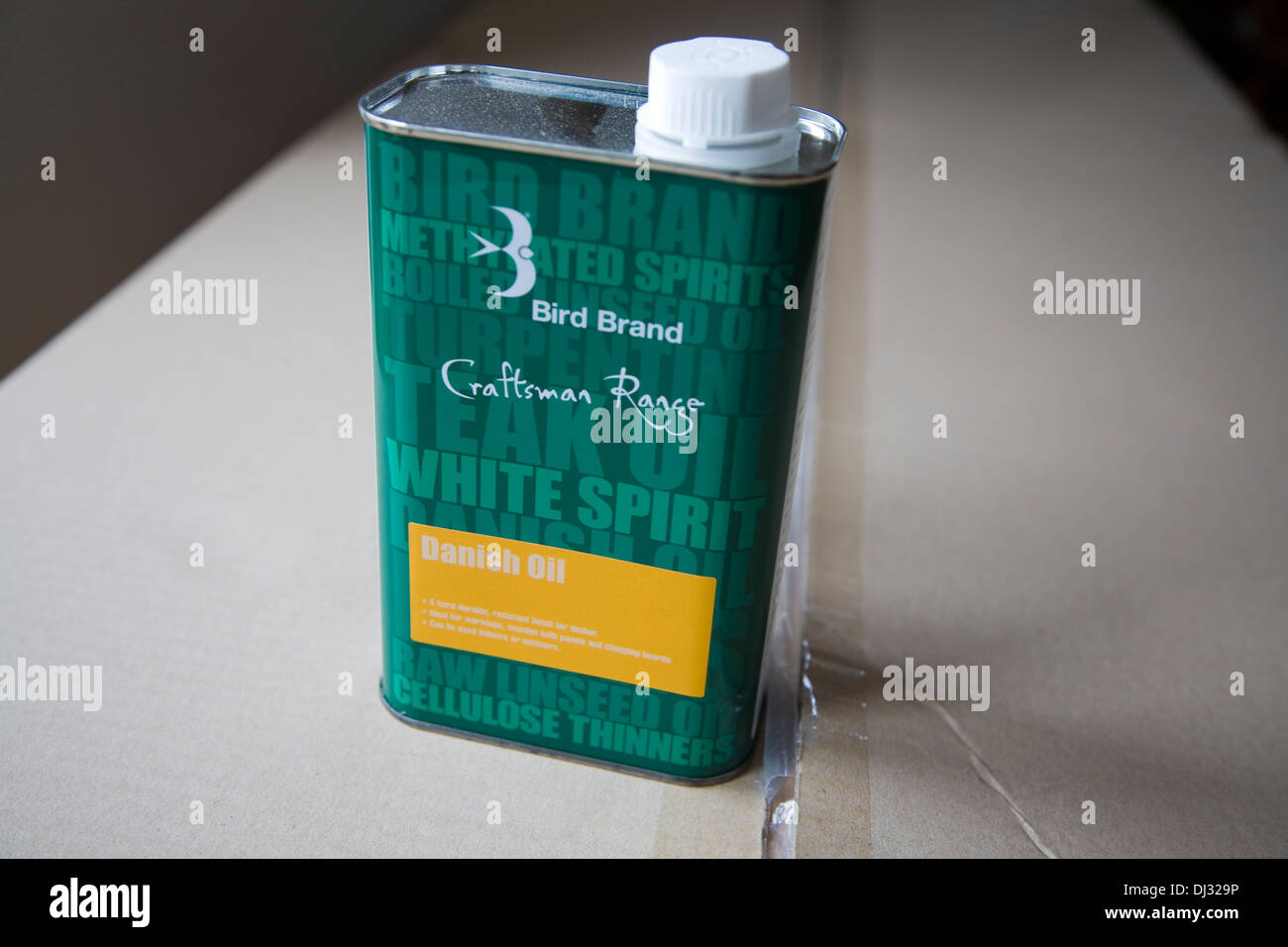White Spirit wood oil metal container Stock Photo - Alamy