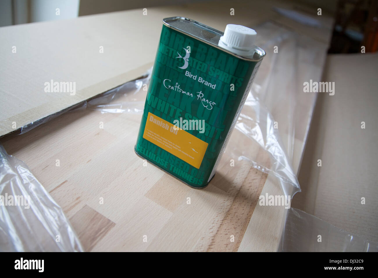 White Spirit wood oil metal container Stock Photo - Alamy