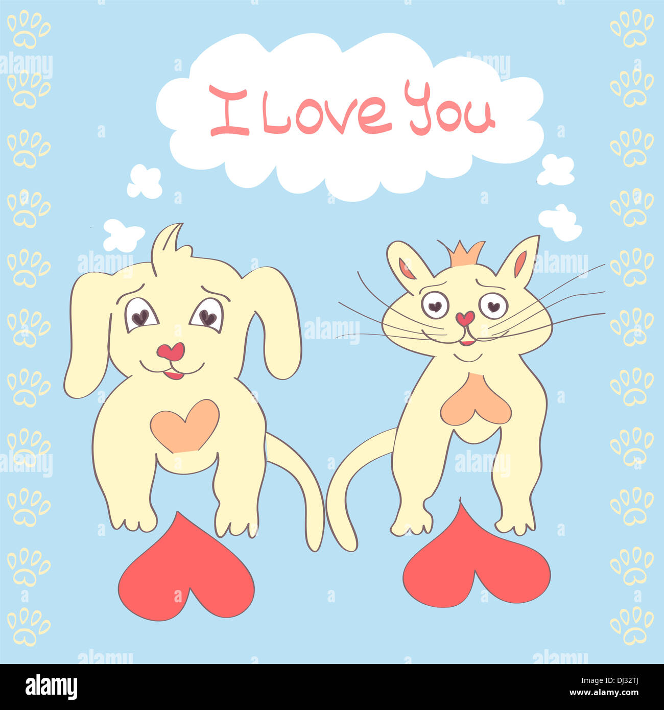 Valentine Dog and Cat cute cartoon character Love Heart Valentines day ...