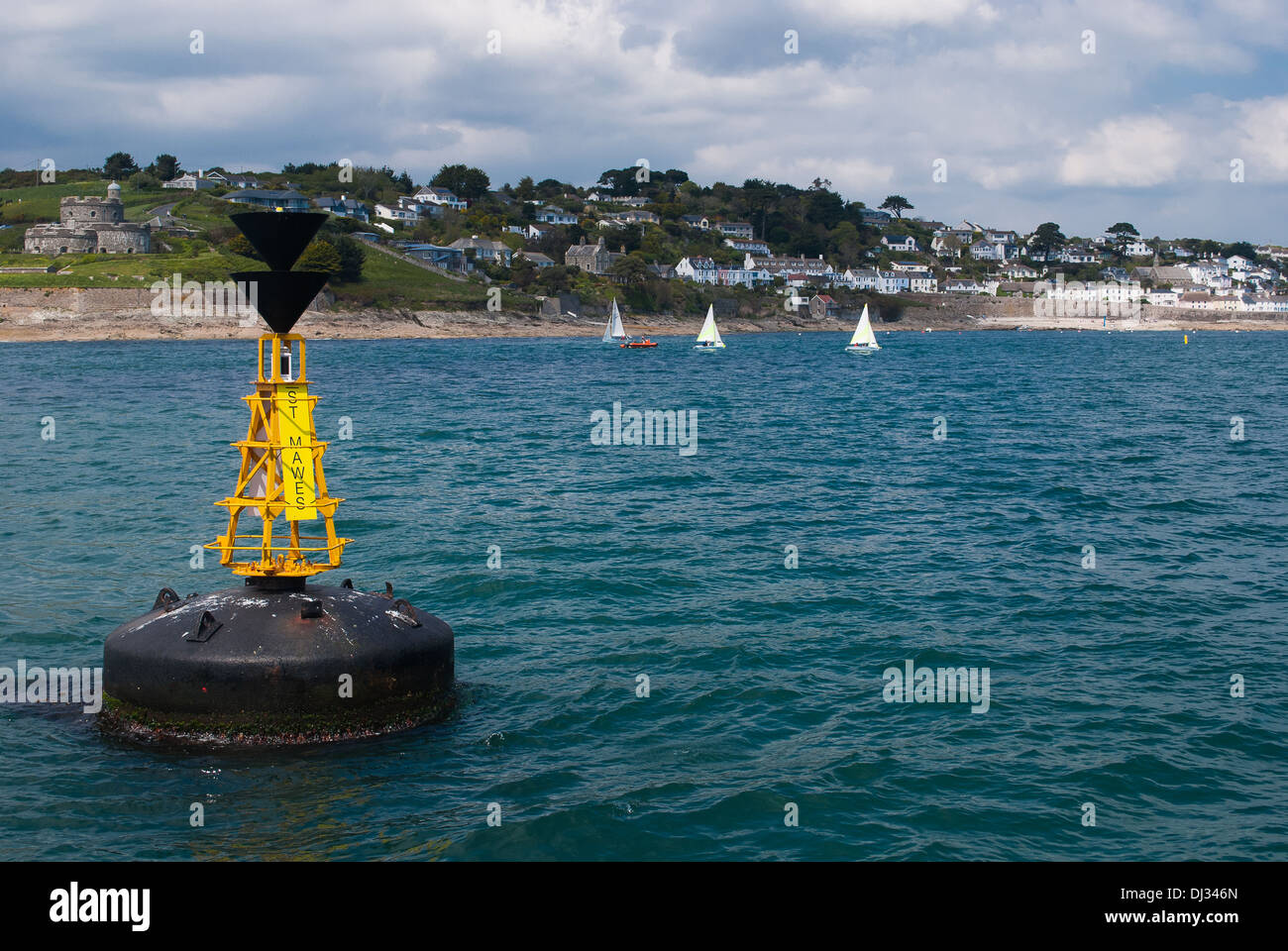 A beacon in the sea, at St Mawes just off the Roseland Peninsula in ...