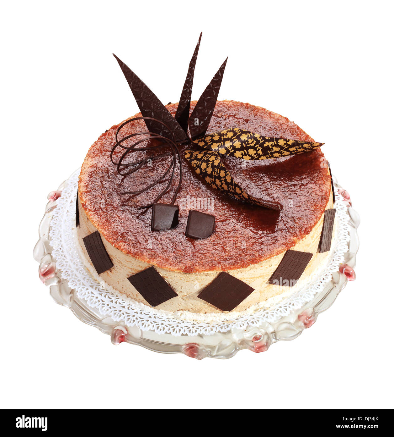 Cream cake with chocolate on the white background Stock Photo - Alamy