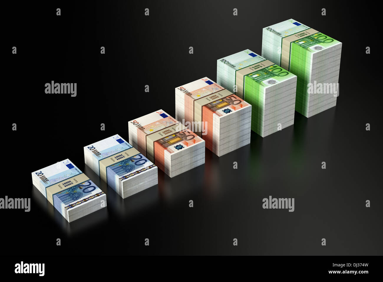 Stacks of Euro banknotes on glossy surface Stock Photo - Alamy