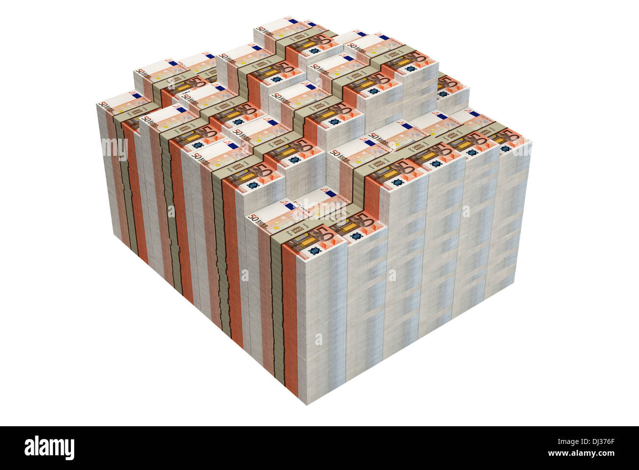 Piles of 50 Euro banknotes. Isolated on white background Stock Photo ...