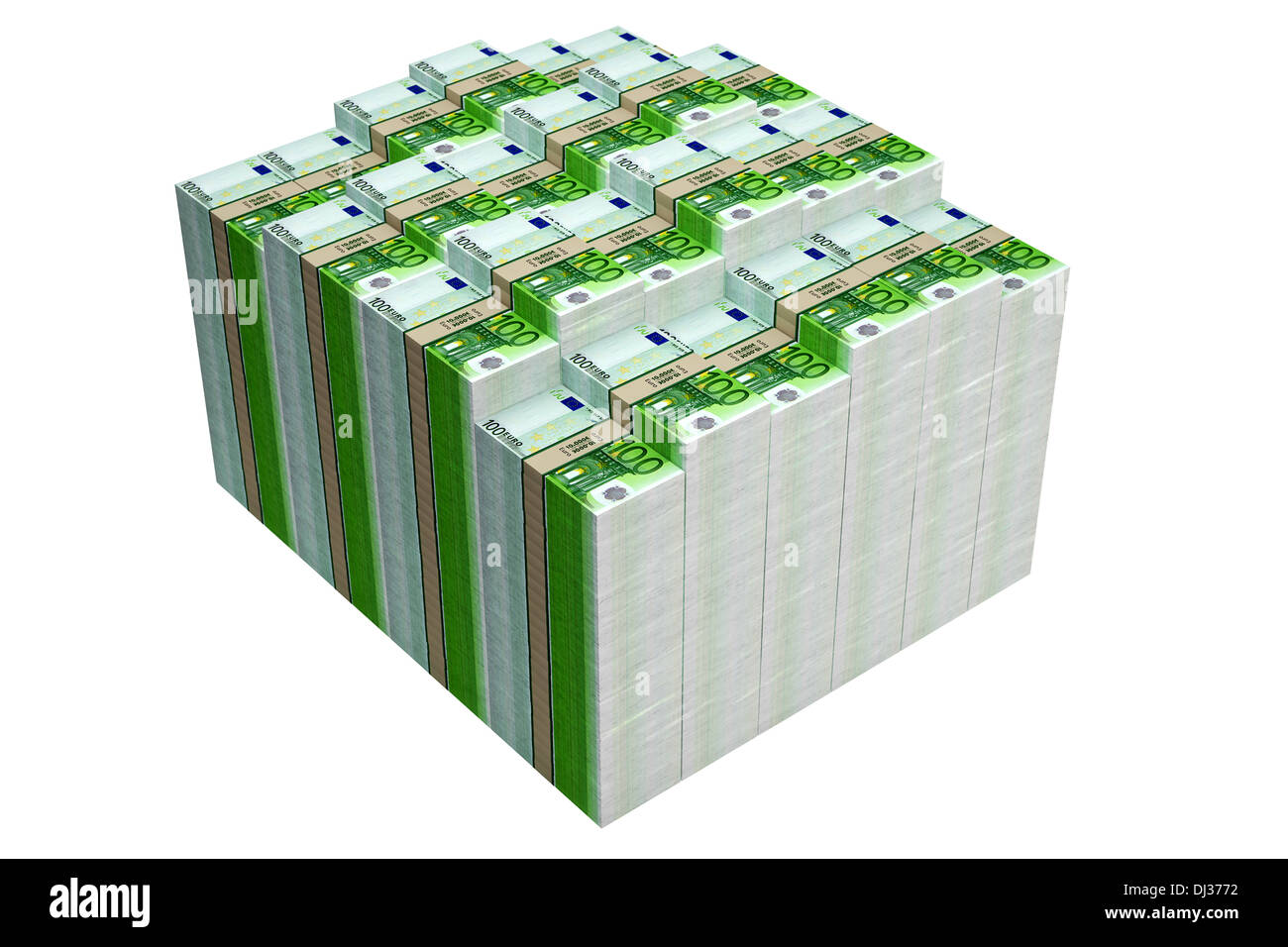 Piles of 100 Euro banknotes. Isolated on white background Stock Photo ...