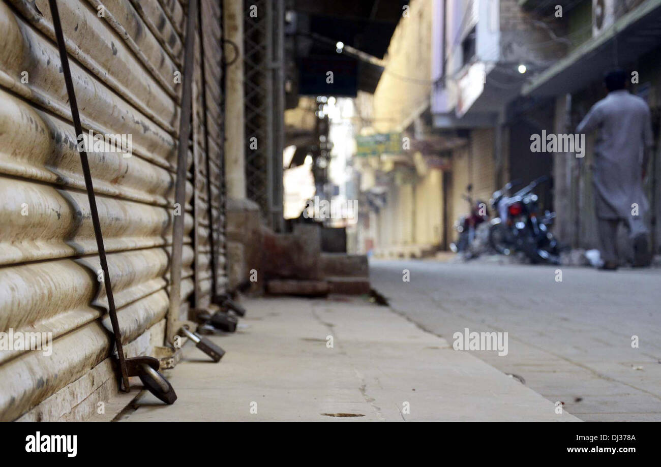 Shops seen closed during shutter down strike called by Jeay Sindh Qaumi ...