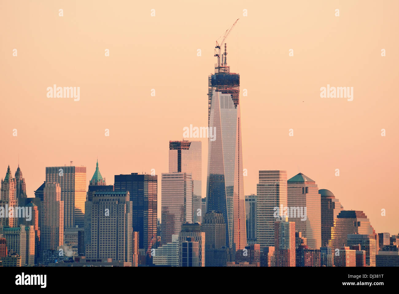 New York City downtown Manhattan at sunset with skyline panorama view ...