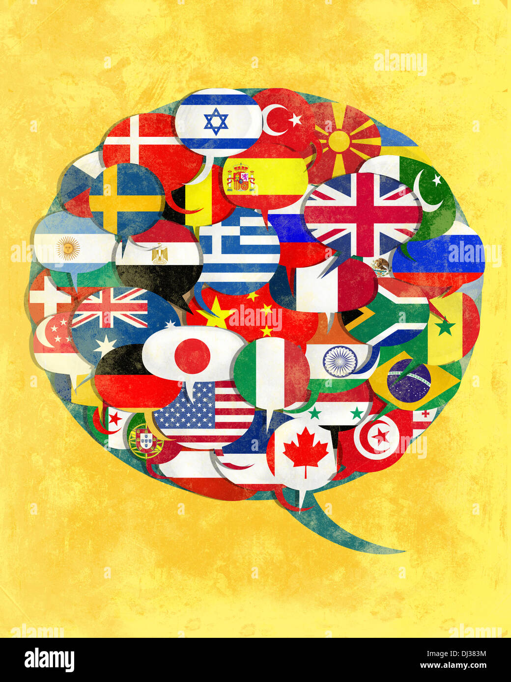 Illustrative image of various country flags in chat bubble representing ...