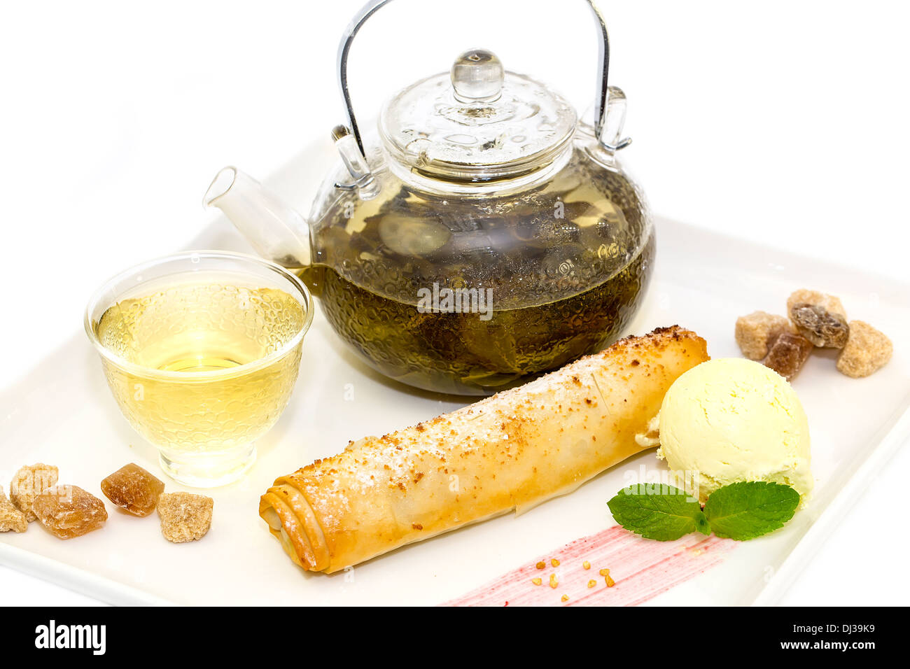 strudel with ice cream and tea Stock Photo - Alamy