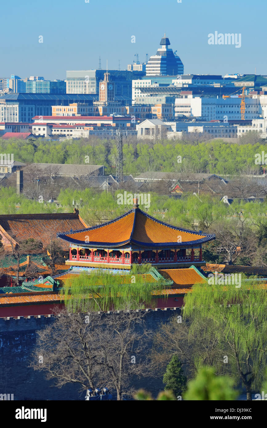 Beijing architecture and city skyline in the morning with blue sky ...