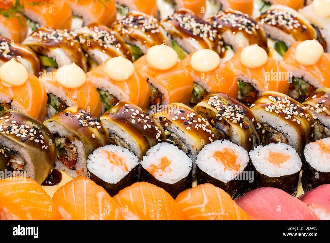 delicious seafood sushi at a Japanese restaurant Stock Photo - Alamy
