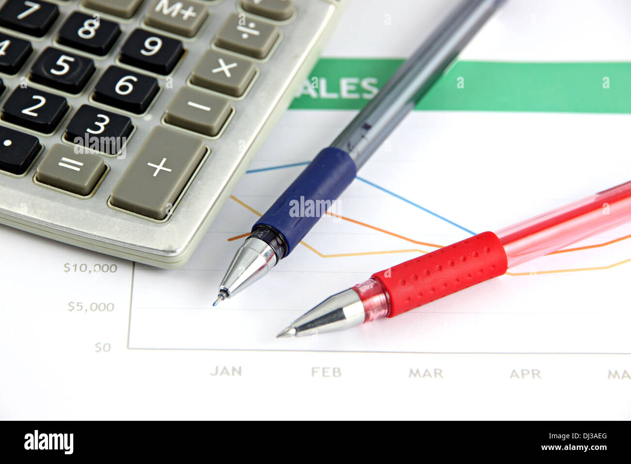 The Picture focus Pen and calculator on business graph Stock Photo - Alamy