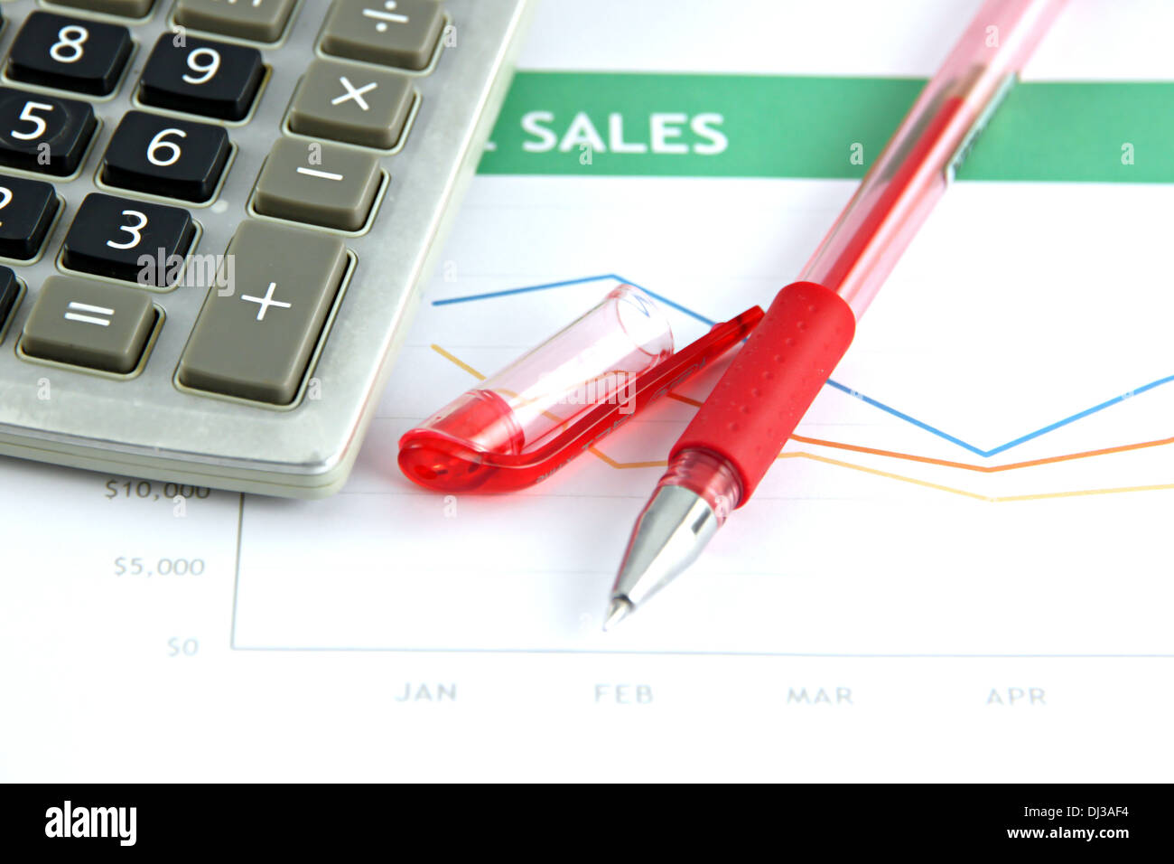 The Picture focus Pen and calculator on business graph Stock Photo - Alamy