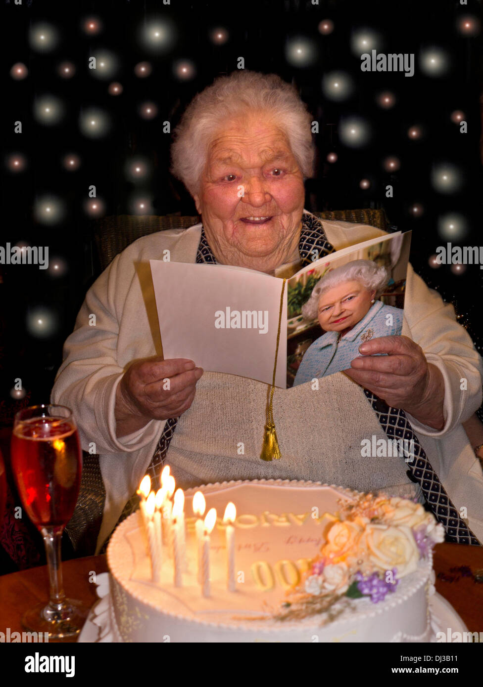 100 Years Card Celebrations Happy alert elderly lady at 100 years of ...