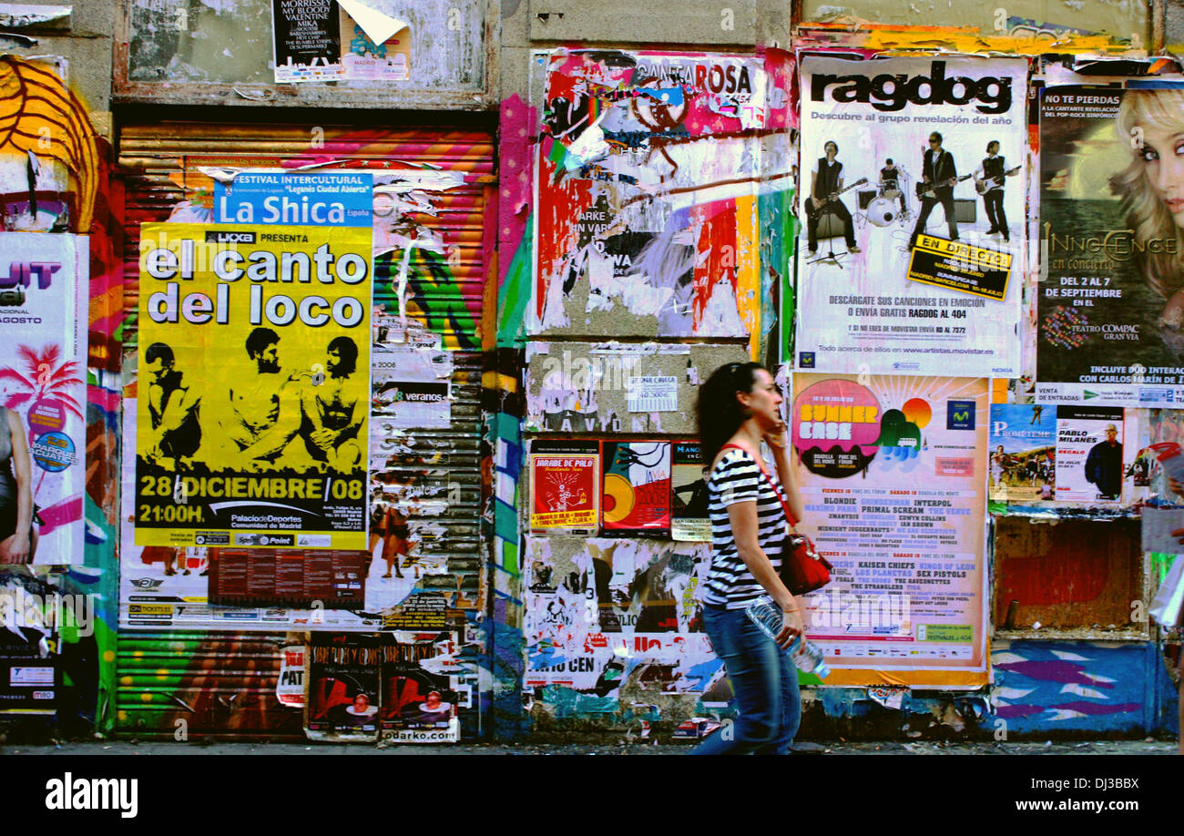 spain, posters, street, colourful, cultural ads, woman, walking, street ...