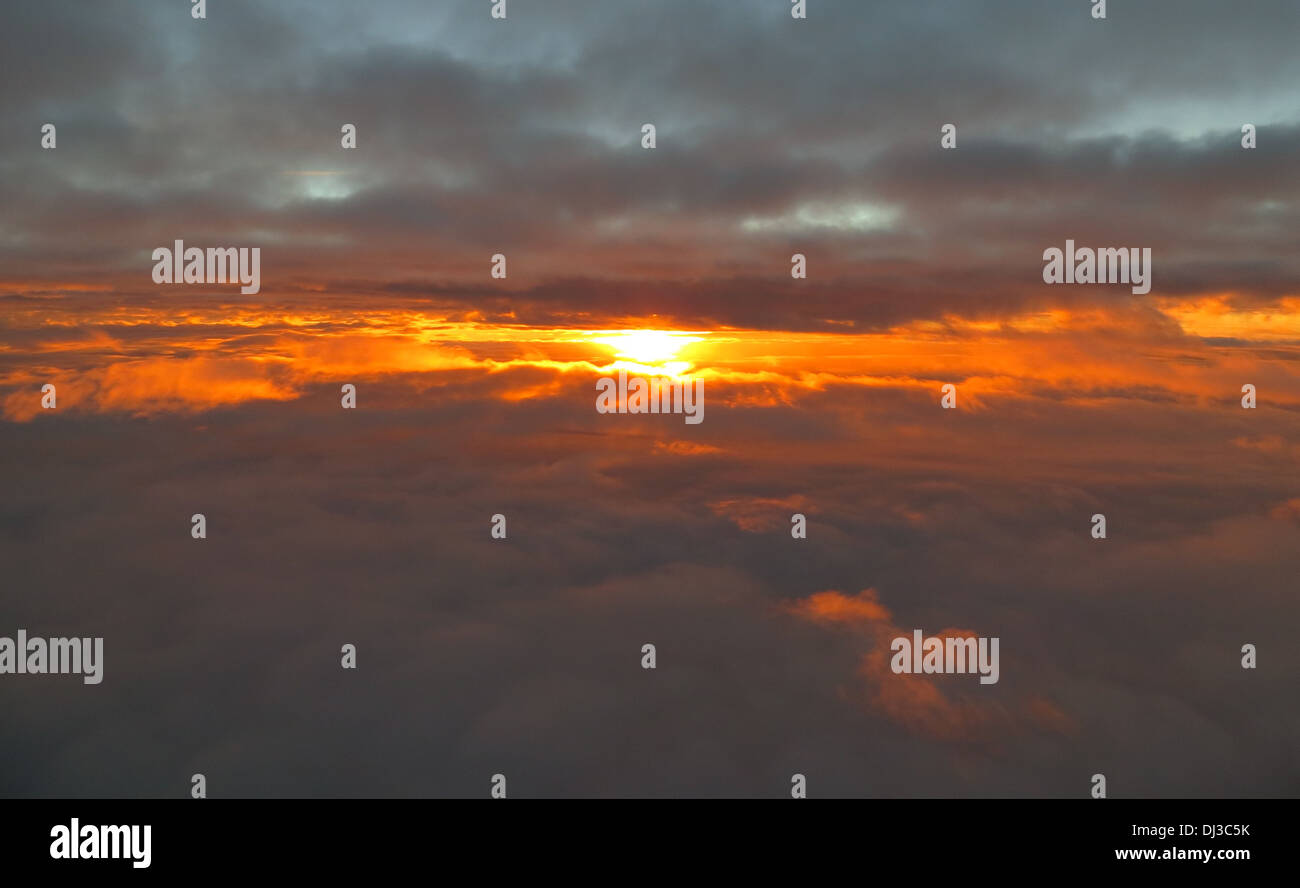 Aerial sunrise. Beautiful unusual aerial view of sun rise, caught ...