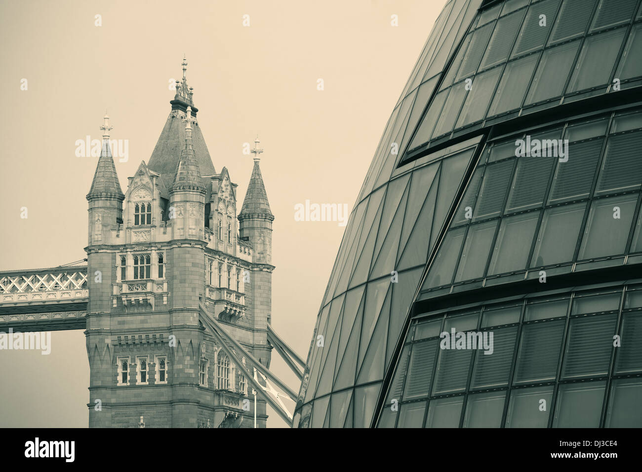 Tower Bridge in London with modern architecture Stock Photo - Alamy