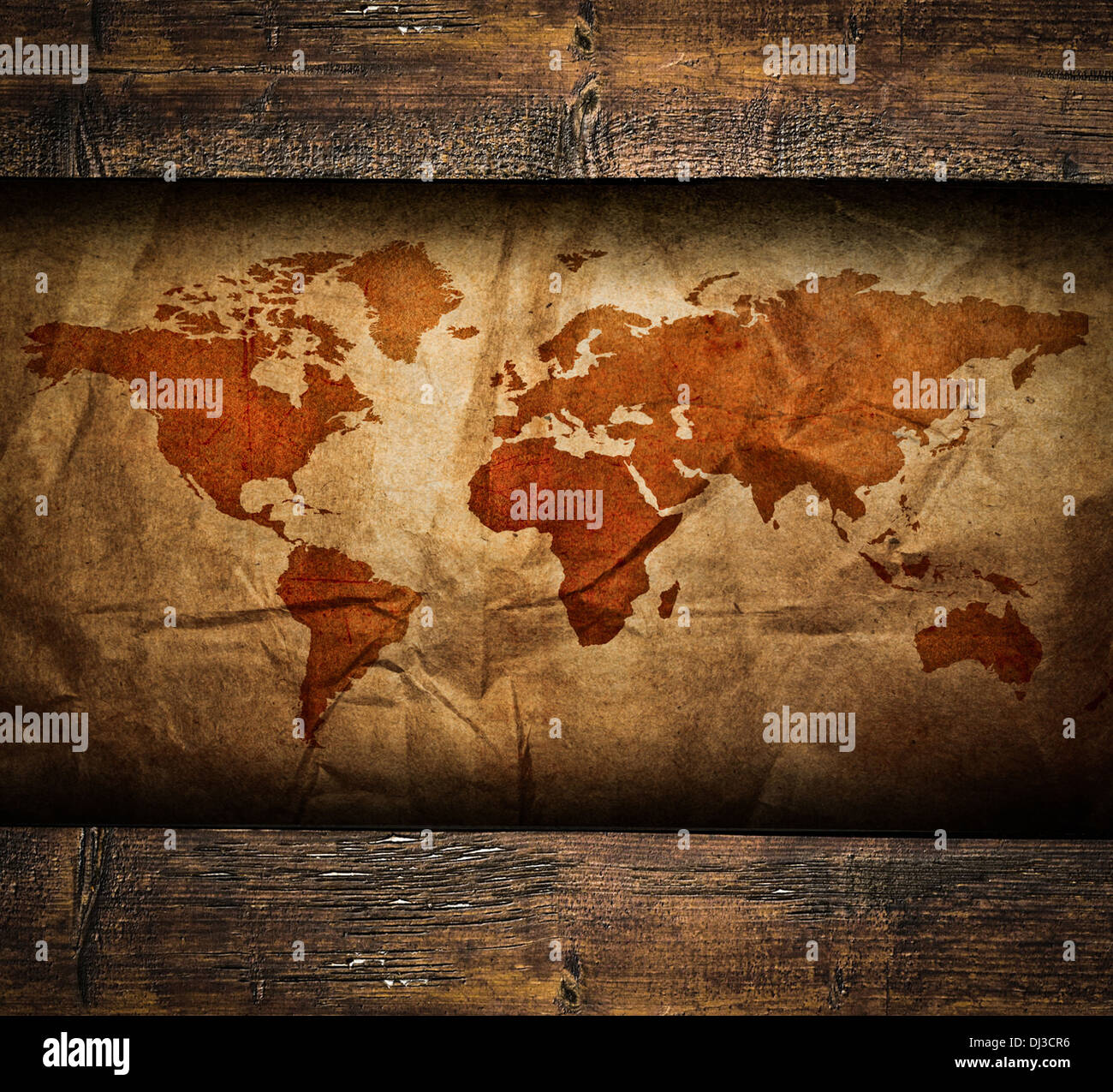 Vintage paper map in old wooden frame Stock Photo - Alamy