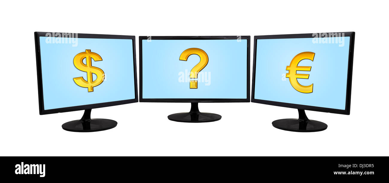 three computer monitor with money sign on a white background Stock ...