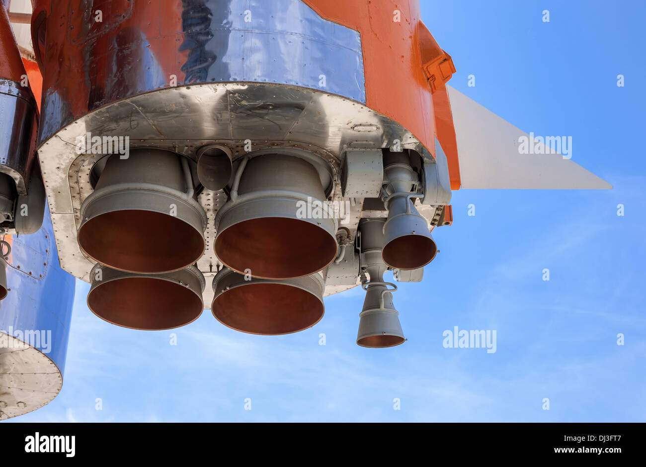 Details of space rocket engine over blue sky background Stock Photo - Alamy
