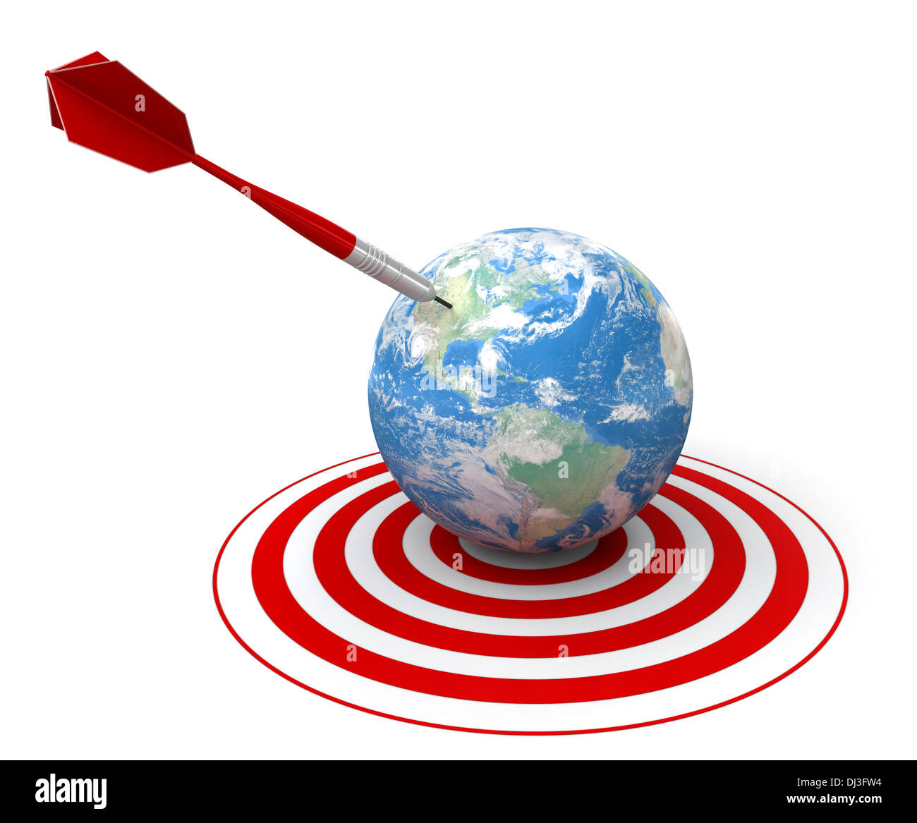 Red dart on world target Stock Photo - Alamy