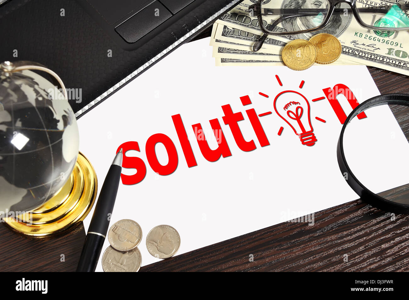 workplace with solution on paper Stock Photo - Alamy