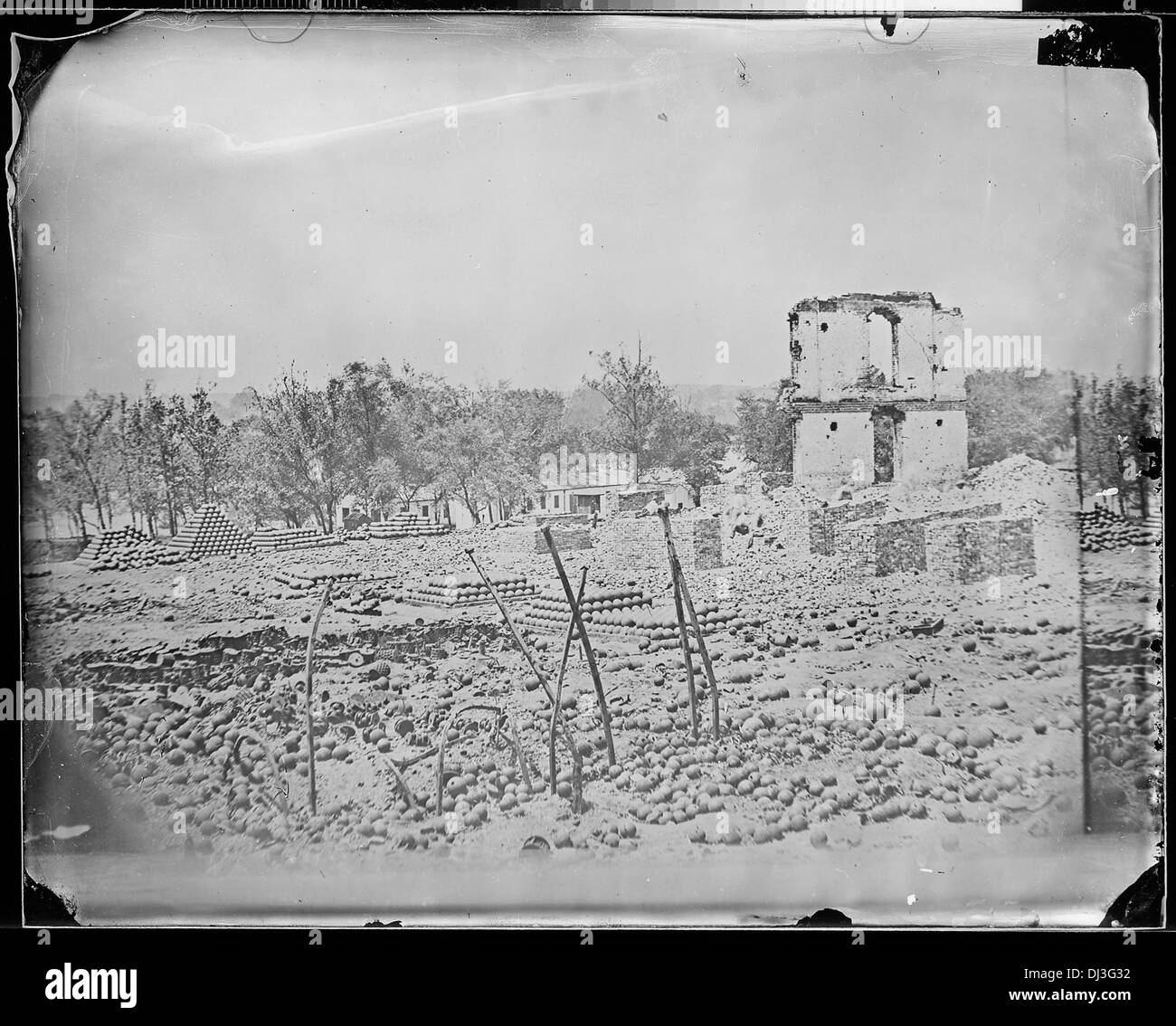 A view of ruins, showcasing the remains of a structure or building ...