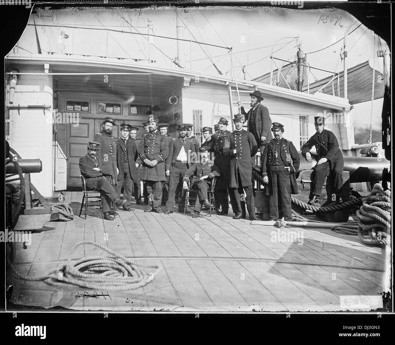 Officers aboard the gunboat Commodore Barney, a vessel used in military ...